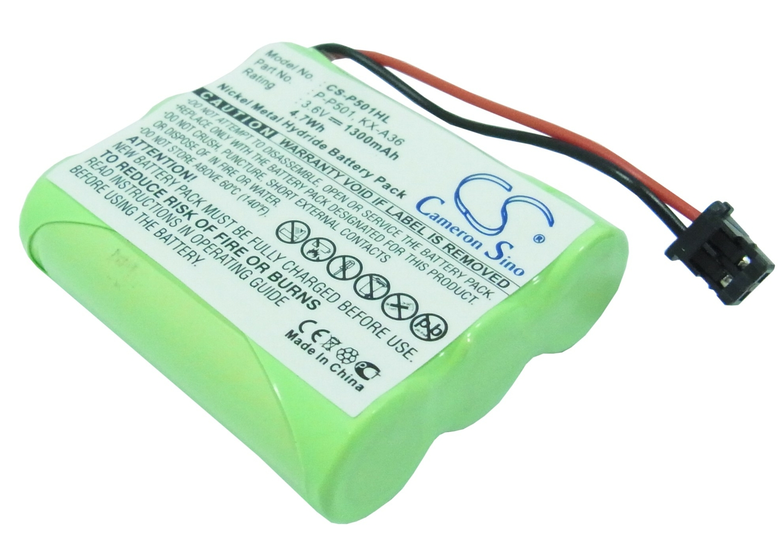 Replacement Battery For Panasonic 3.6v 1300mAh / 4.68Wh Cordless Phone ...