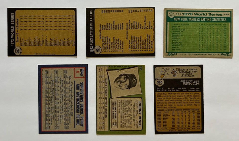 Lot of 6 JOHNNY BENCH Cards GOOD+ to VERY GOOD | eBay