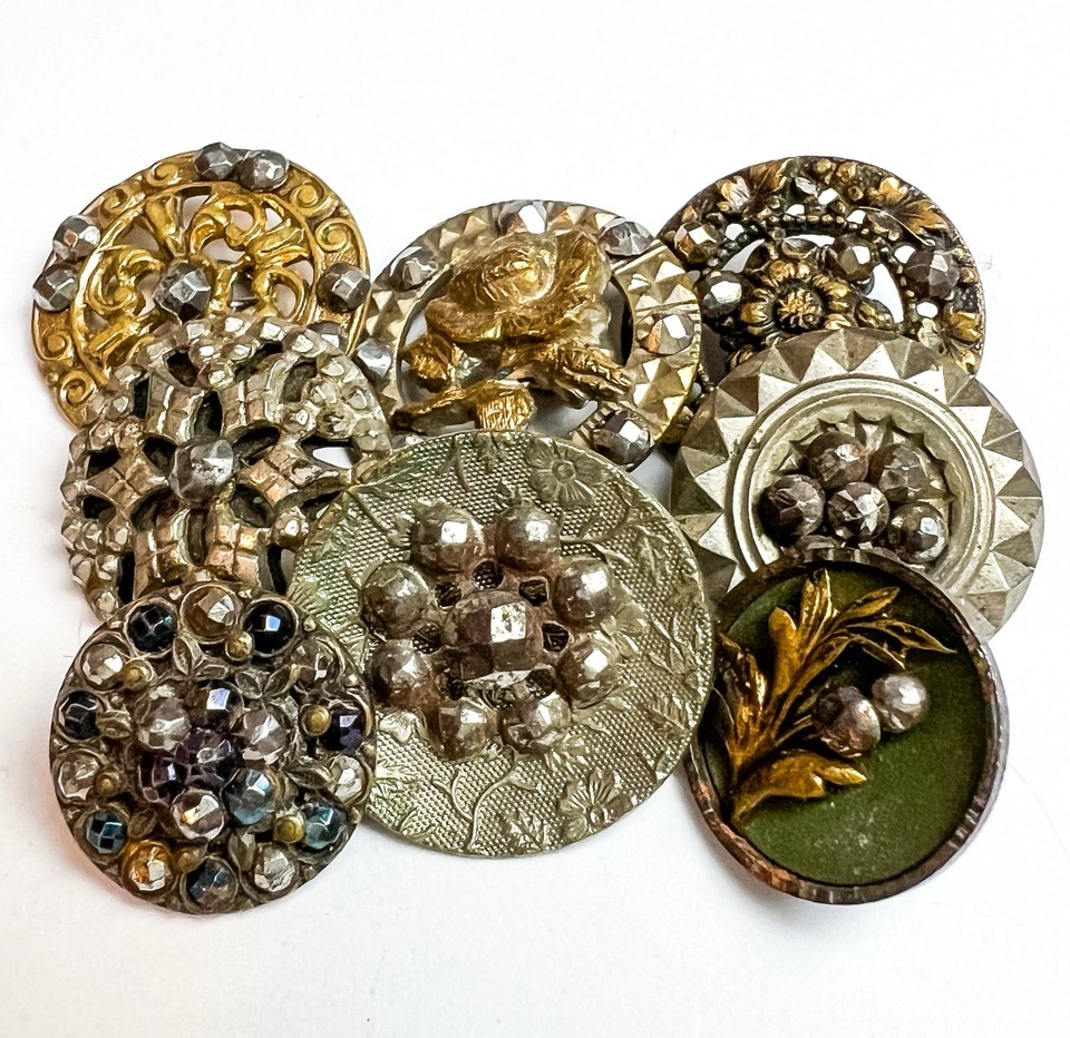 Antique Cut Steel Button Lot Metal Shank Flower Button Cut Work Open ...