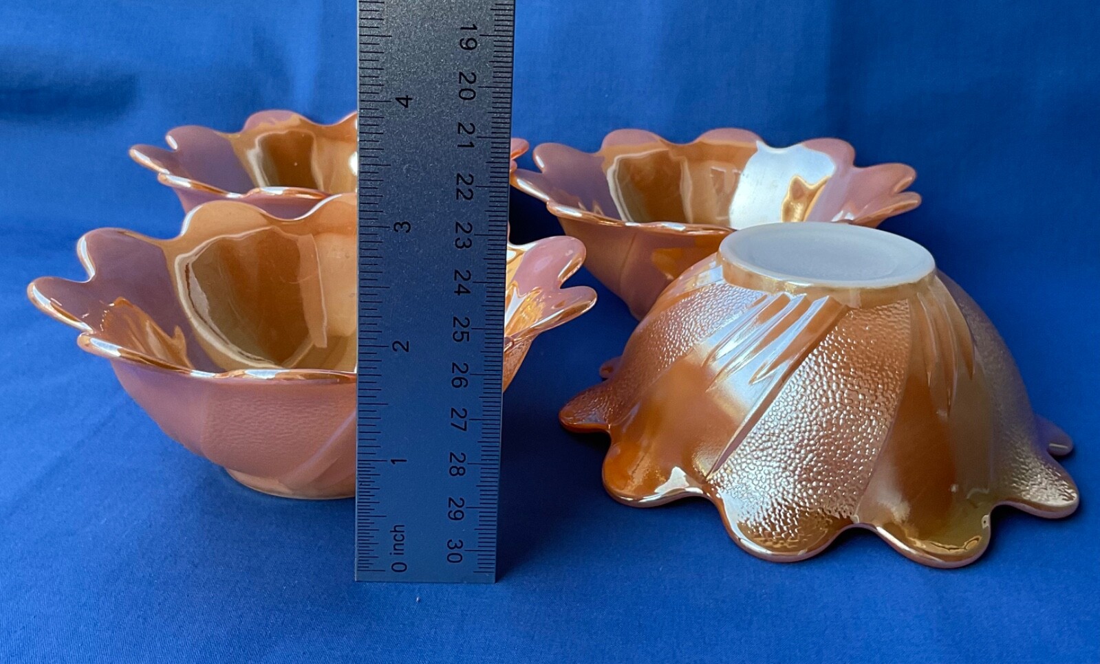 4 Pc. VINTAGE PEACH LUSTER FLOWER SWIRL TERMOCRISA BOWLS | eBay