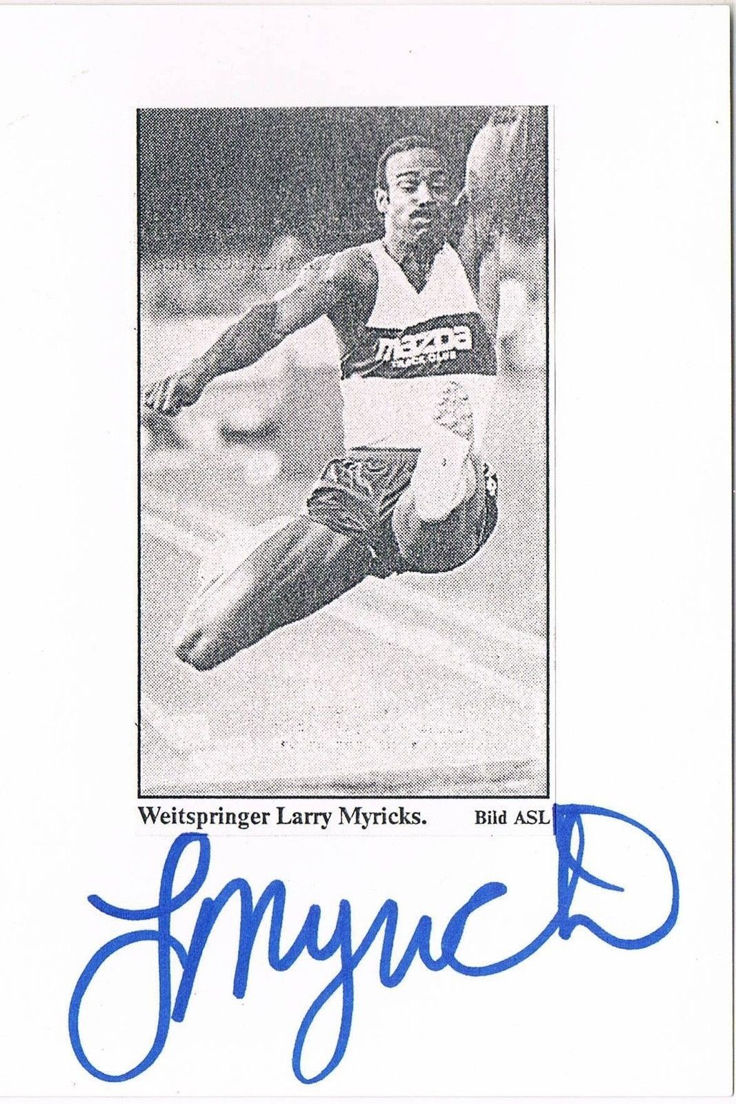 Larry Myricks 1956- genuine autograph signed 4"x6" card w. picture long ...