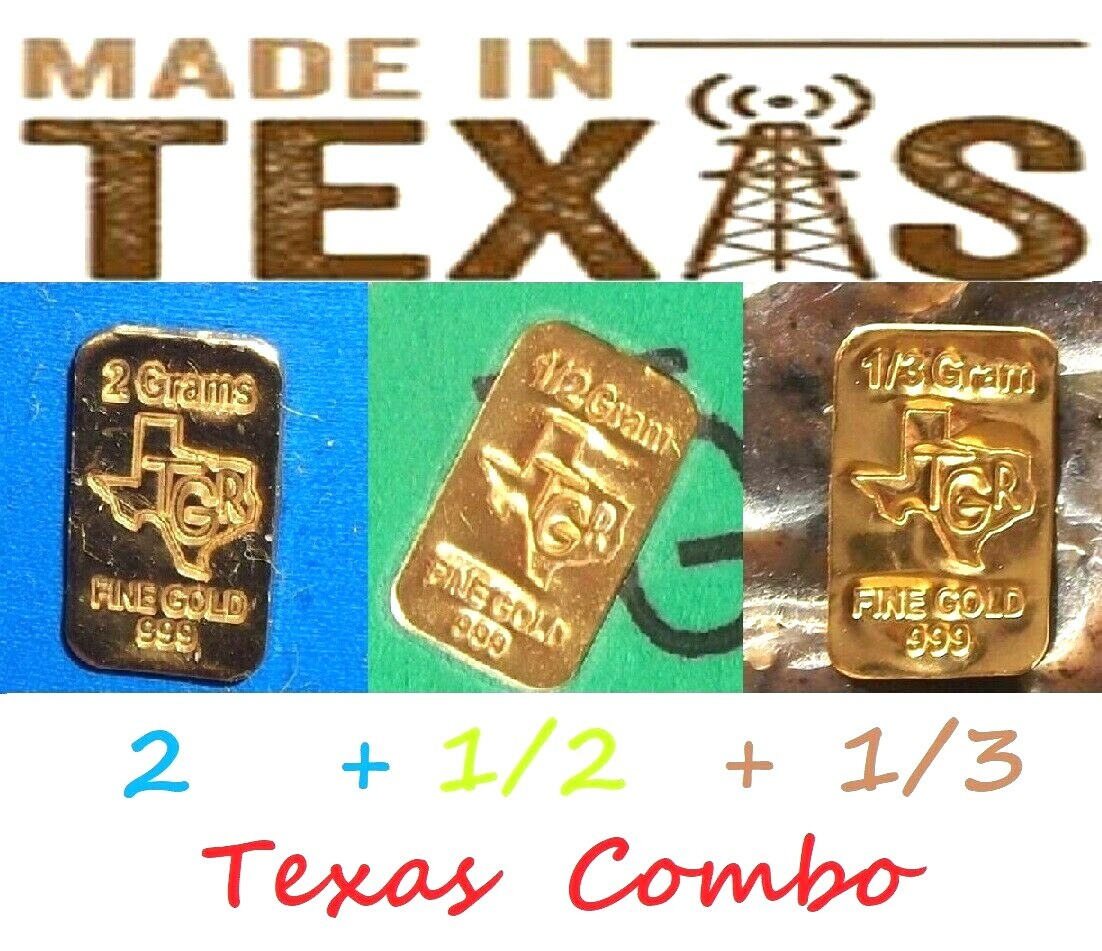 2 - 1 /2 - 1 /3 GRAM GOLD BAR 24K TGR BULLION 9999 PREMIUM TEXAS COMBO ...