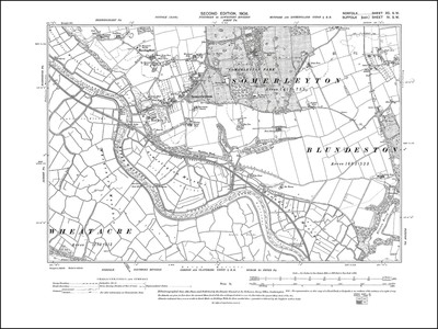 Somerleyton, Herringfleet, Blundeston W, old map Suffolk 1906: 4SW ...