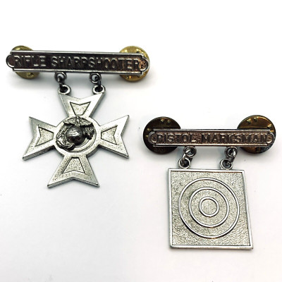 Sterling Silver .925 USMC Rifle Sharpshooter and Pistol Marksman Pin ...