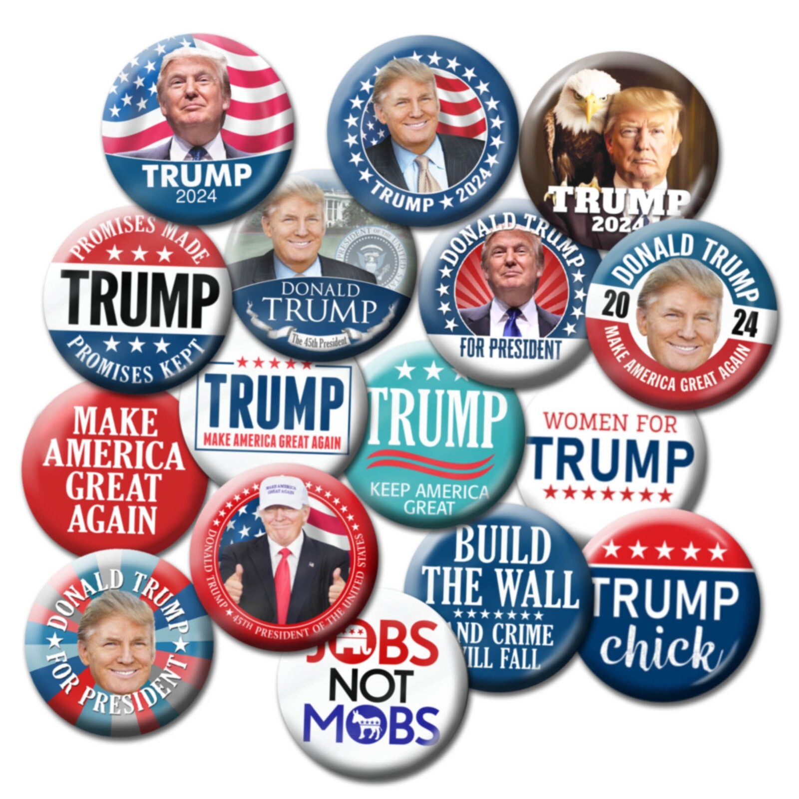 25-Pack BUTTONS - Donald Trump 2024 assorted bulk photo campaign pins ...