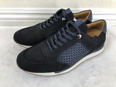 Brothers United Men's Leather Trainer Sneaker Lace up Casual Shoe Navy ...