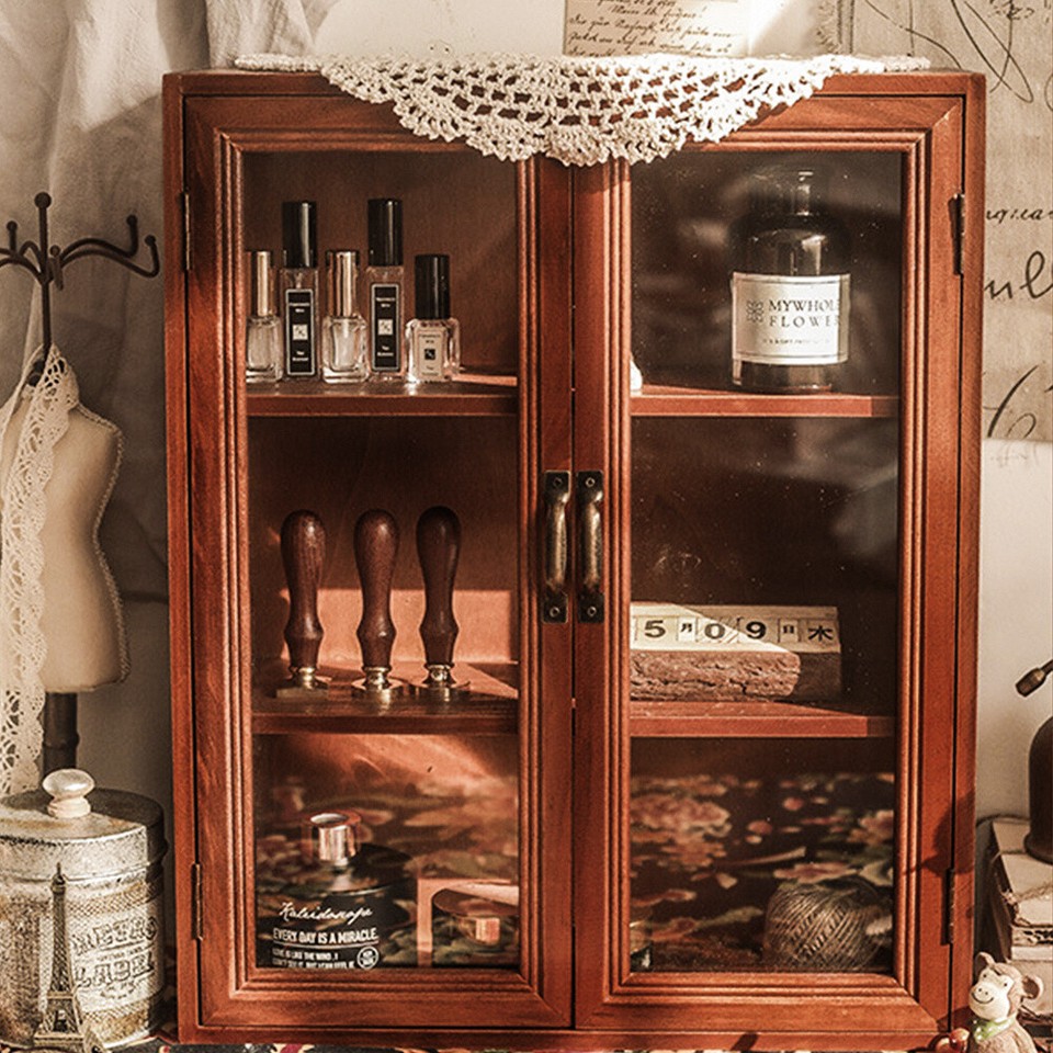 Solid Pine Wood Cabinet Jewelry Box Case Desktop Tidy Shelf Storage ...