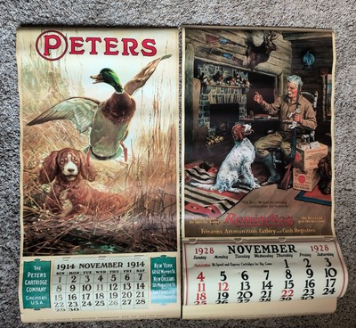 Lot 2 Vintage Calendar Reproductions Hunting Ammunition Remington ...