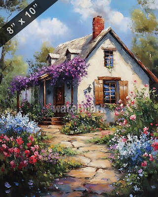A charming Western cottage with blooming wildflower oil Painting 8x10 ...