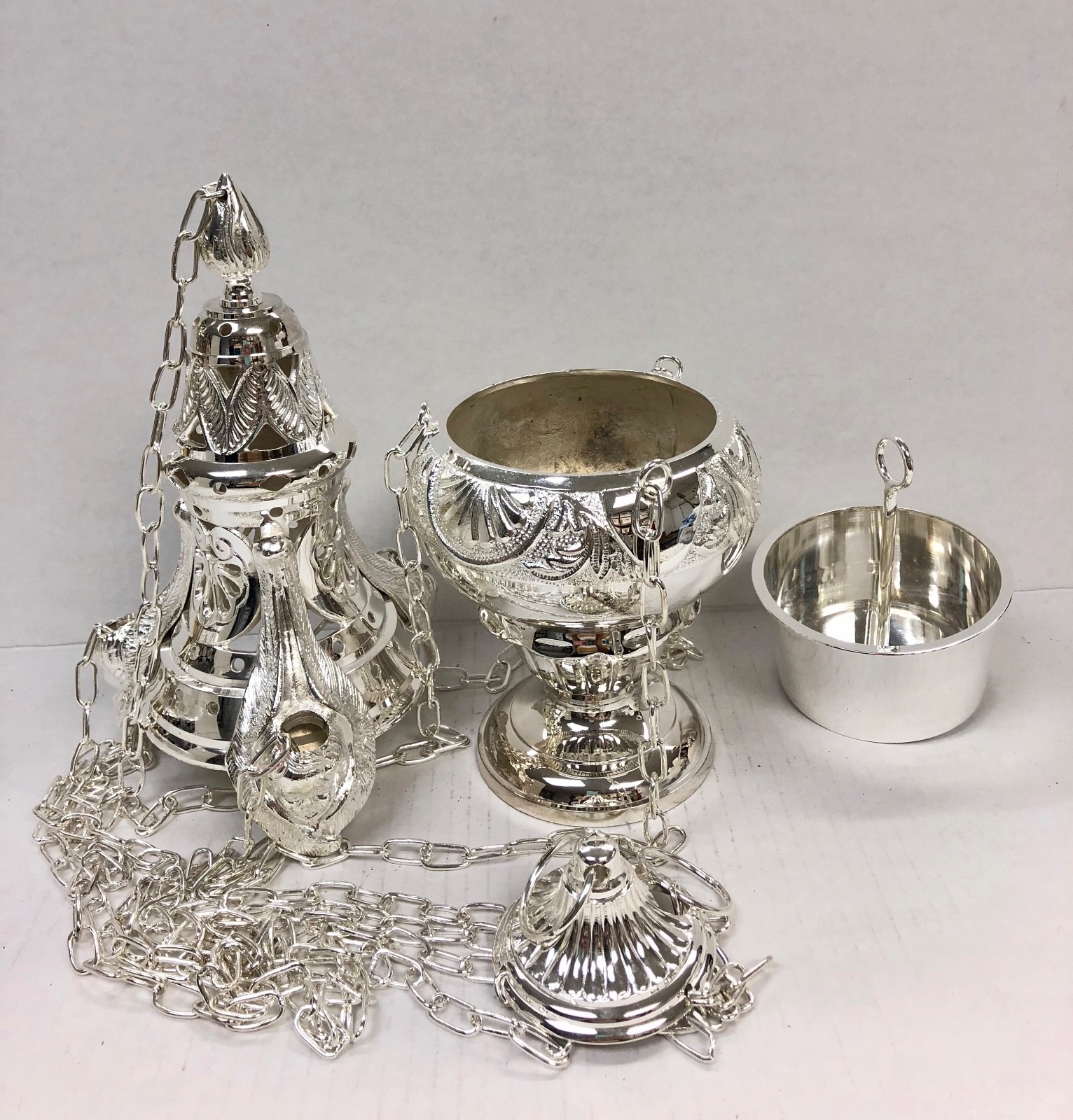 SILVER PLATED BRASS TRIPLE CHAIN ANGEL CHURCH CENSER / THURIBLE - 141S ...