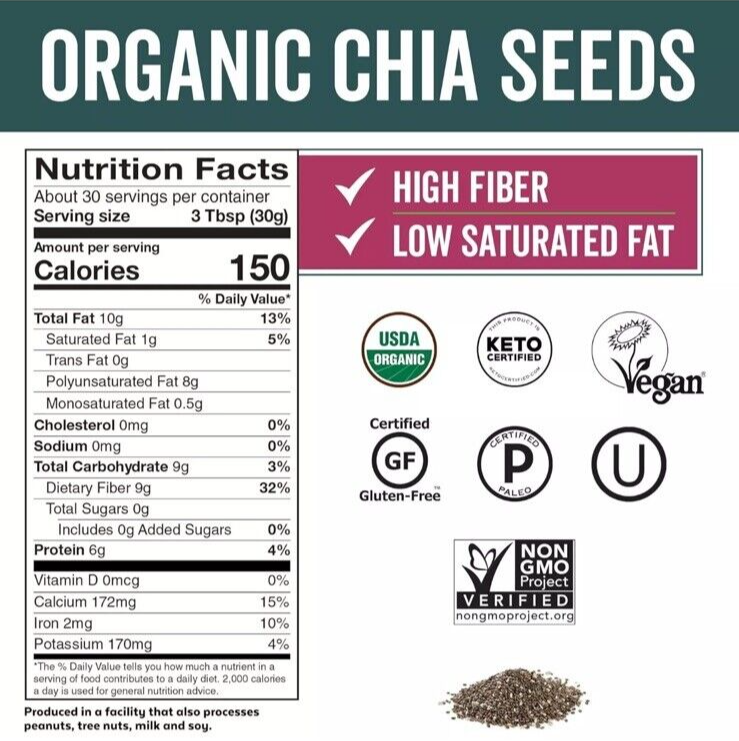 Organic Chia Seeds 6 Lbs Total - Plant-Based Omega-3 and Vegan Protein ...