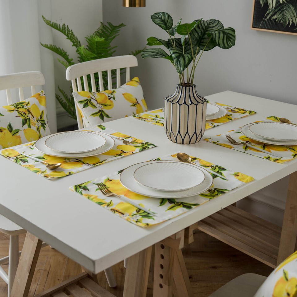 Yellow Lemon Print Table Runner Dining Tea Table Cloth Cover Placemat ...