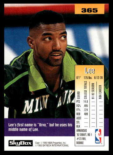 1992-93 SkyBox Lee Mayberry #365 Milwaukee Bucks Rookie NBA Basketball ...