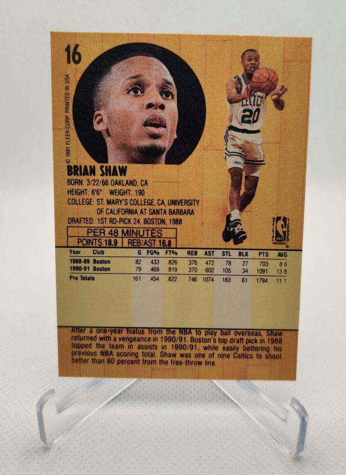 1991-92 Fleer Basketball Brian Shaw Boston Celtics #16 | eBay
