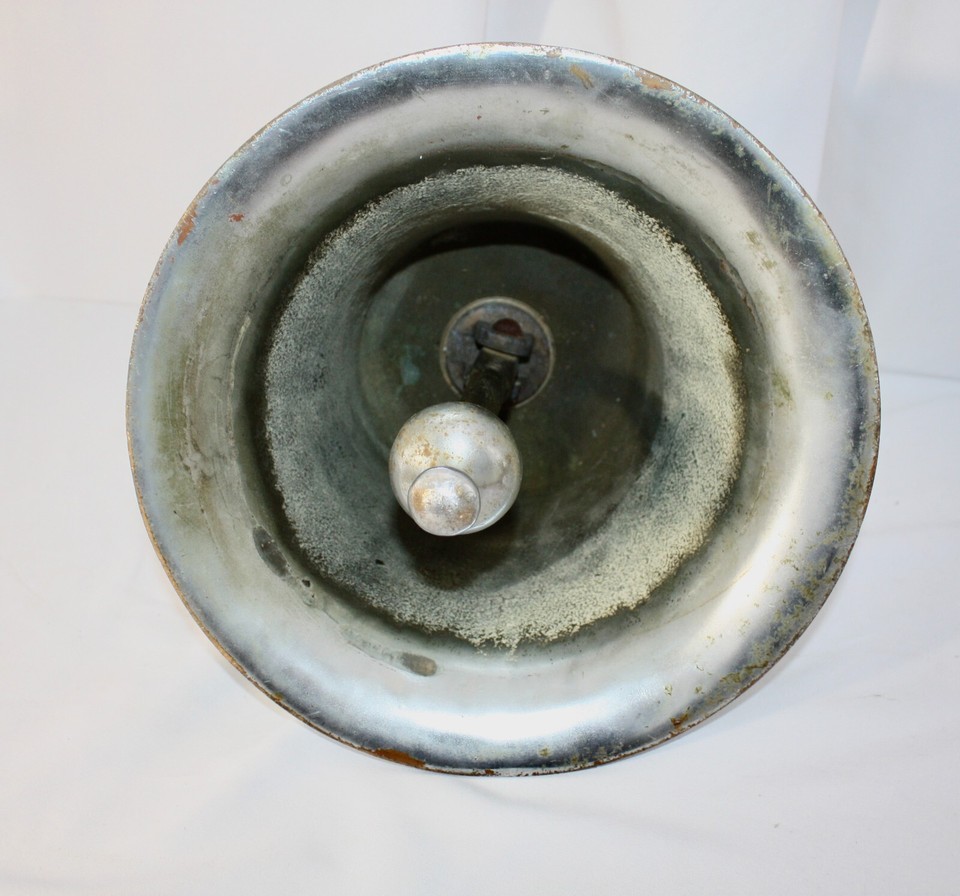 FIRE TRUCK BELL Chrome Plated w/Finial & Orig Wrought Iron Clapper ...