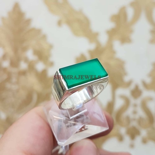 Natural Green Onyx Gemstone with 925 Sterling Silver Ring for Men's ...