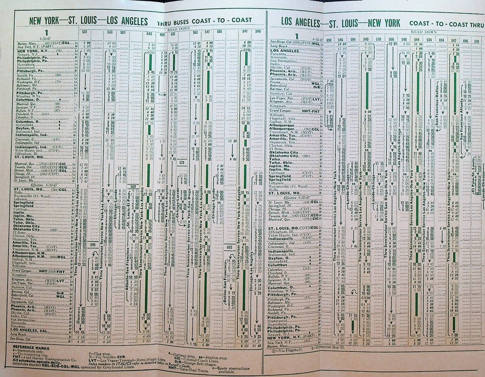 Greyhound Bus Schedule April 30 1967 New York to California | eBay