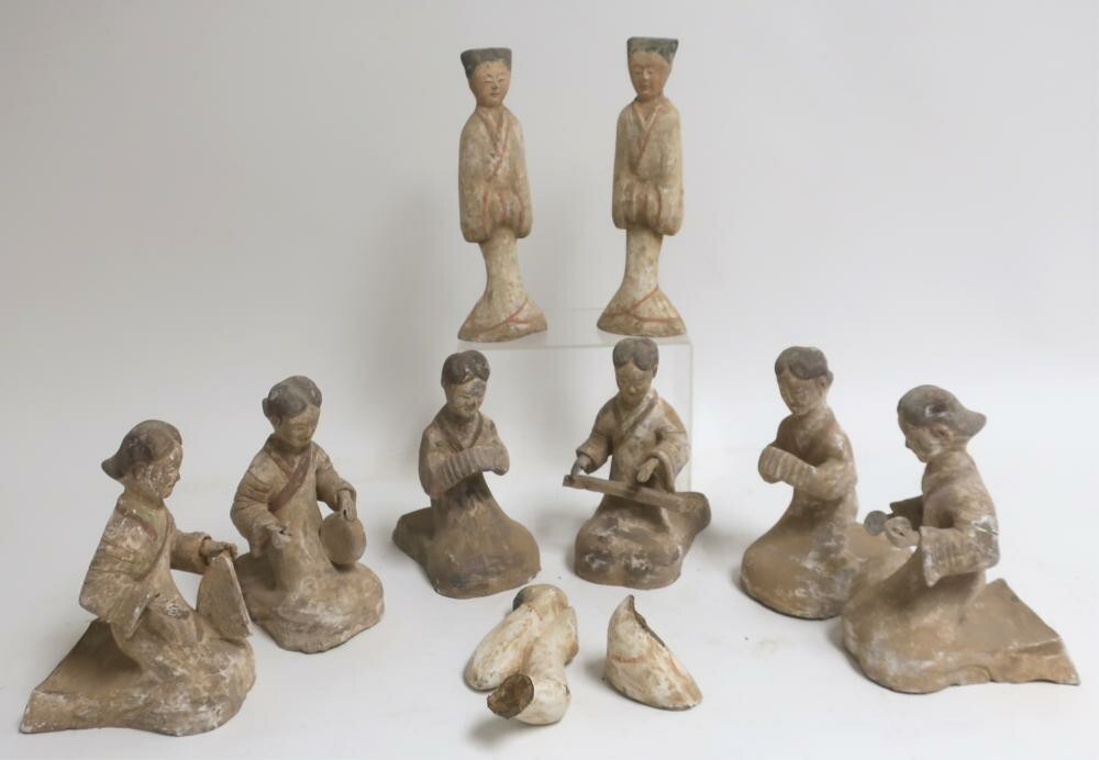 Set of Han Dynasty Style Clay Statues - Six Kneeling Ladies, Three ...