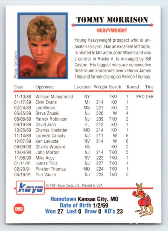 TOMMY MORRISON HEAVYWEIGHT BOXER Kayo Boxing Trading Card 1991 B177 | eBay