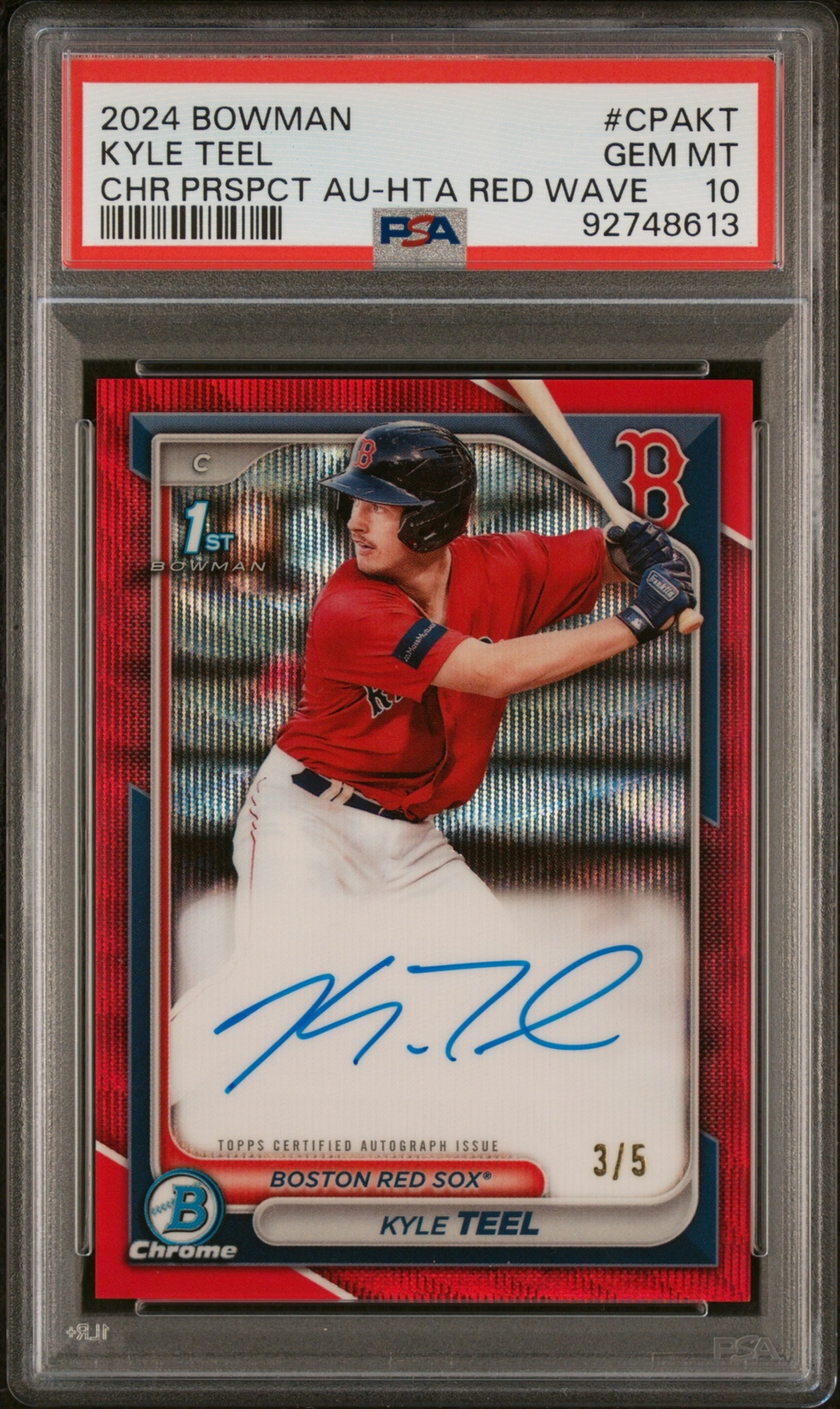 PSA 10 KYLE TEEL AUTO 1st 2024 Bowman Chrome RED WAVE REFRACTOR #/5 RC GEM MINT | eBay