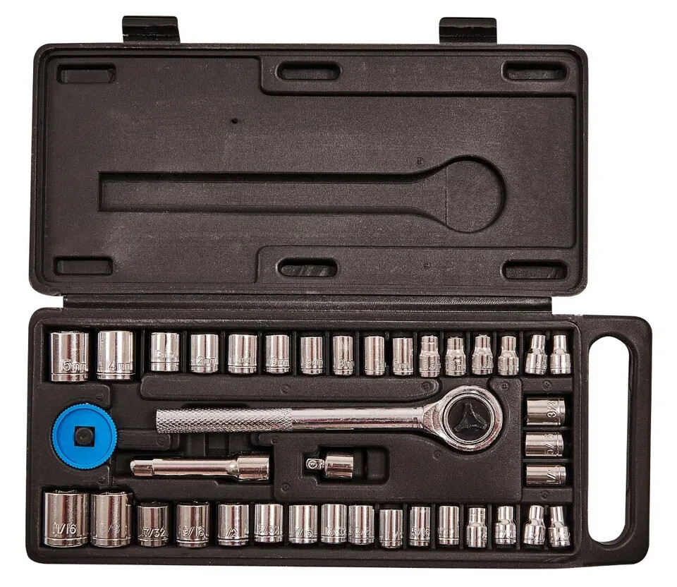 40 Pc Socket Set 3/8" & 1/4" Drive Sae & Metric Sockets Reversible ...