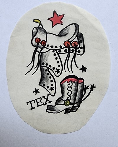 original antique colorado springs biker texas cowboy tex tattoo flash ...