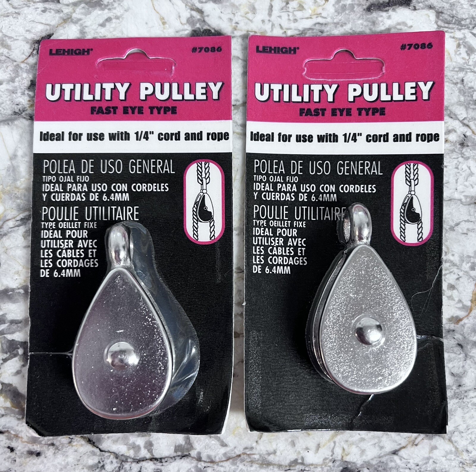 LOT OF 2 - Lehigh 1-1/4” Inch Utility Pulley 110LBs Fast Eye Type #7086 ...