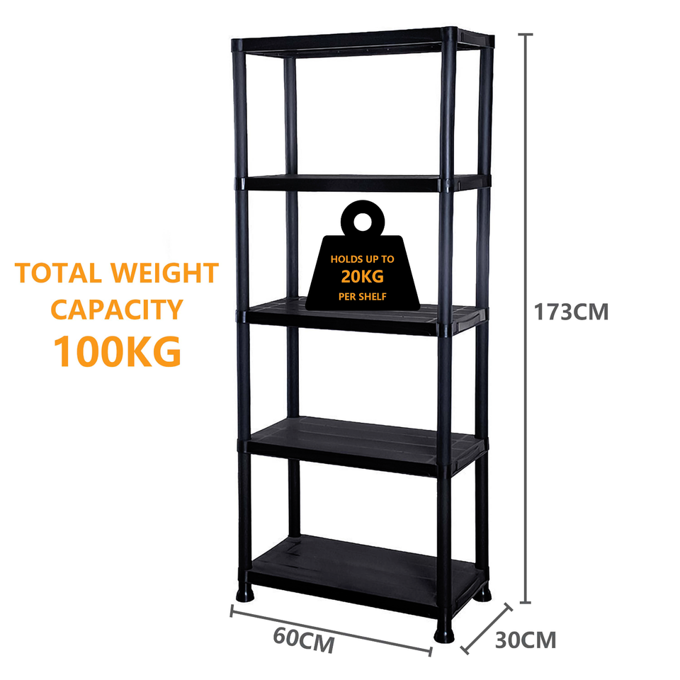 5 Tier Plastic Shelving Unit Storage Racking Shelves Home Garden Garage ...