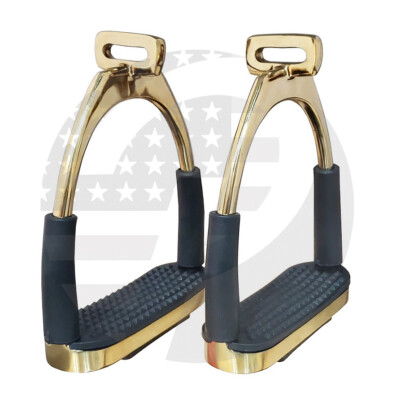 GOLD/GOLDEN OFFSET HORSE FLEXIBLE SAFETY STIRRUPS (4.75’’) RIDING BENDY ...