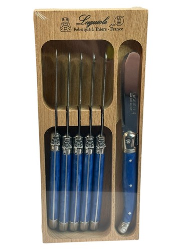 Laguiole French Pate spreader Knives box set of 6 blue marble new | eBay