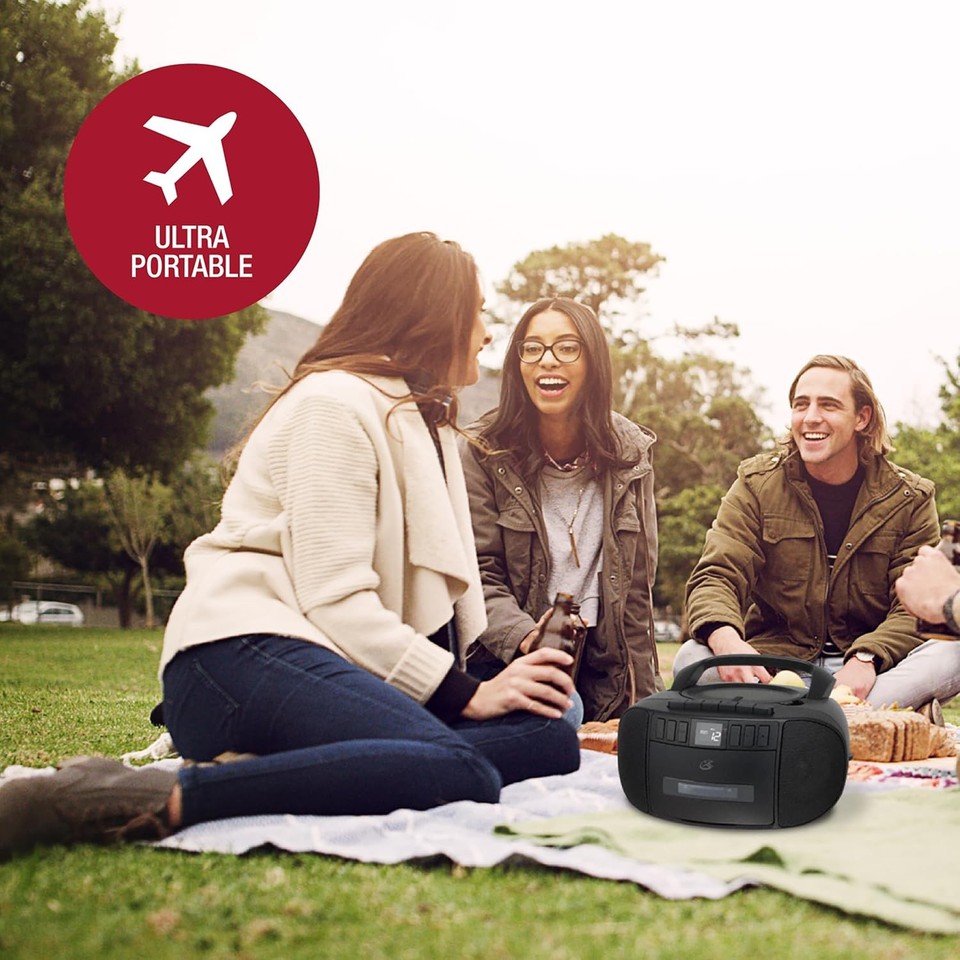 GPX BCA209B Portable Am/FM Boombox with CD and Cassette Player, Black ...