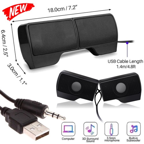 USB Clip-On Computer Sound Bar Stereo for Laptop Desktop PC Notebook ...
