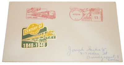 OCTOBER 1948 C&NW RAILWAY 100th ANNIVERSARY ENVELOPE WITH SPECIAL ...