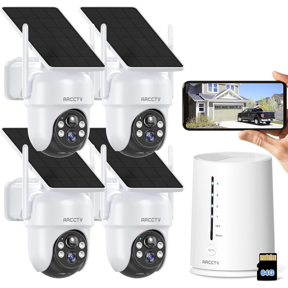 ARCCTV Solar Battery Powered Wireless Security Camera System Outdoor ...