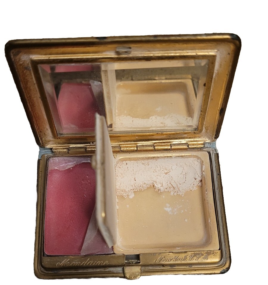 Antique Mondaine Sky Blue Leather Makeup Compact Loose Powder Rouge ...