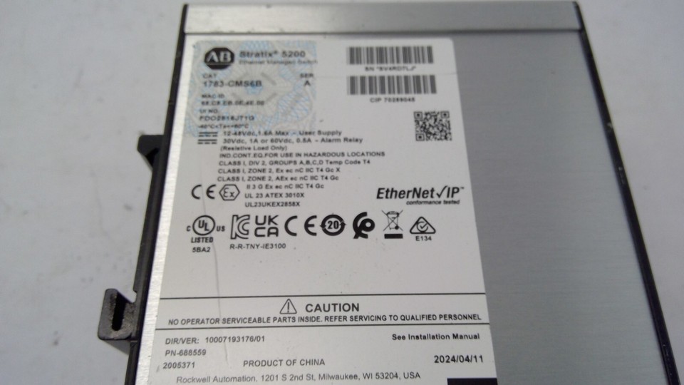 Allen Bradley 1783-CMS6B Stratix 5200 Managed EtherNet Switch 4-Port FE ...