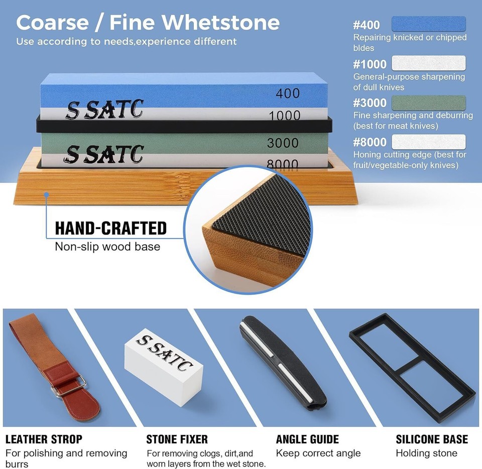 10PCS Whetstone Knife Sharpening Wet Stone Set 400/1000/3000/8000 Grit ...