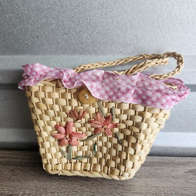 Small Women's Woven Straw Purse Floral Embellishments | eBay