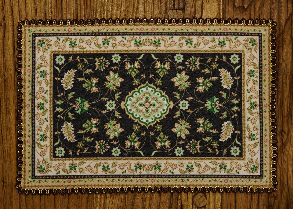 1:12 Antique French Country Vintage Black Flowers Leaves Dollhouse Rug ...