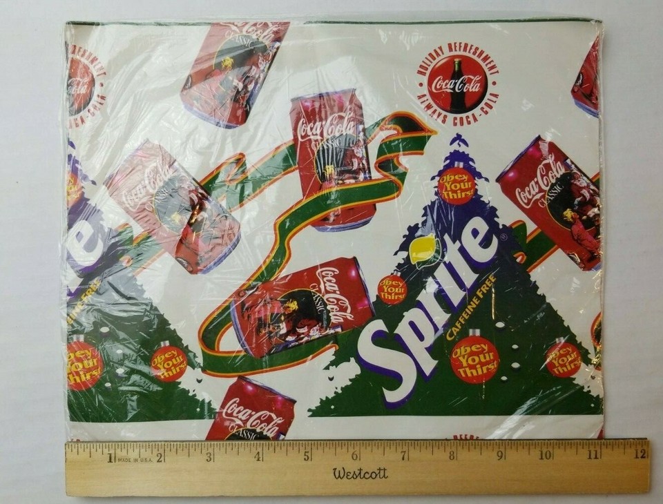 Vintage Coca Cola Sprite Christmas Gift Wrap Flat Sheets Obey Your ...