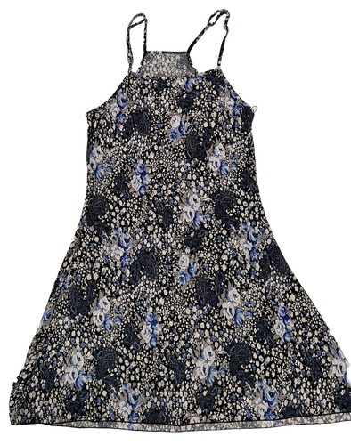 Womens Walgreens BOHO Short Dress XL Black Blue Floral Adjust Straps ...