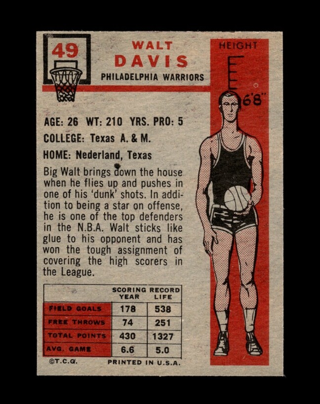 1957-58 Topps Set-Break # 49 Walt Davis NR-MINT *GMCARDS* | eBay