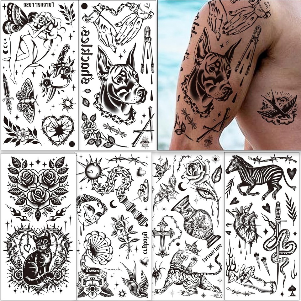 Tazimi 12 Sheets Large Black Old School Temporary Tattoos for Women | eBay