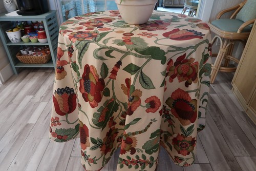 Beautiful High End Custom Made 90" Round Floral Tablecloth Lined | eBay
