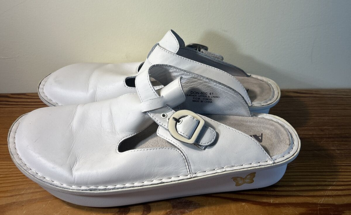 Alegria White Clogs Shoes With Buckle Size 41 us 9.5 | eBay