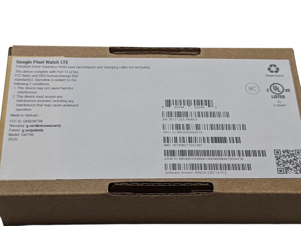Google Pixel Watch Verizon LTE (GWT9R) 41MM Silver steel case- NEW IN ...
