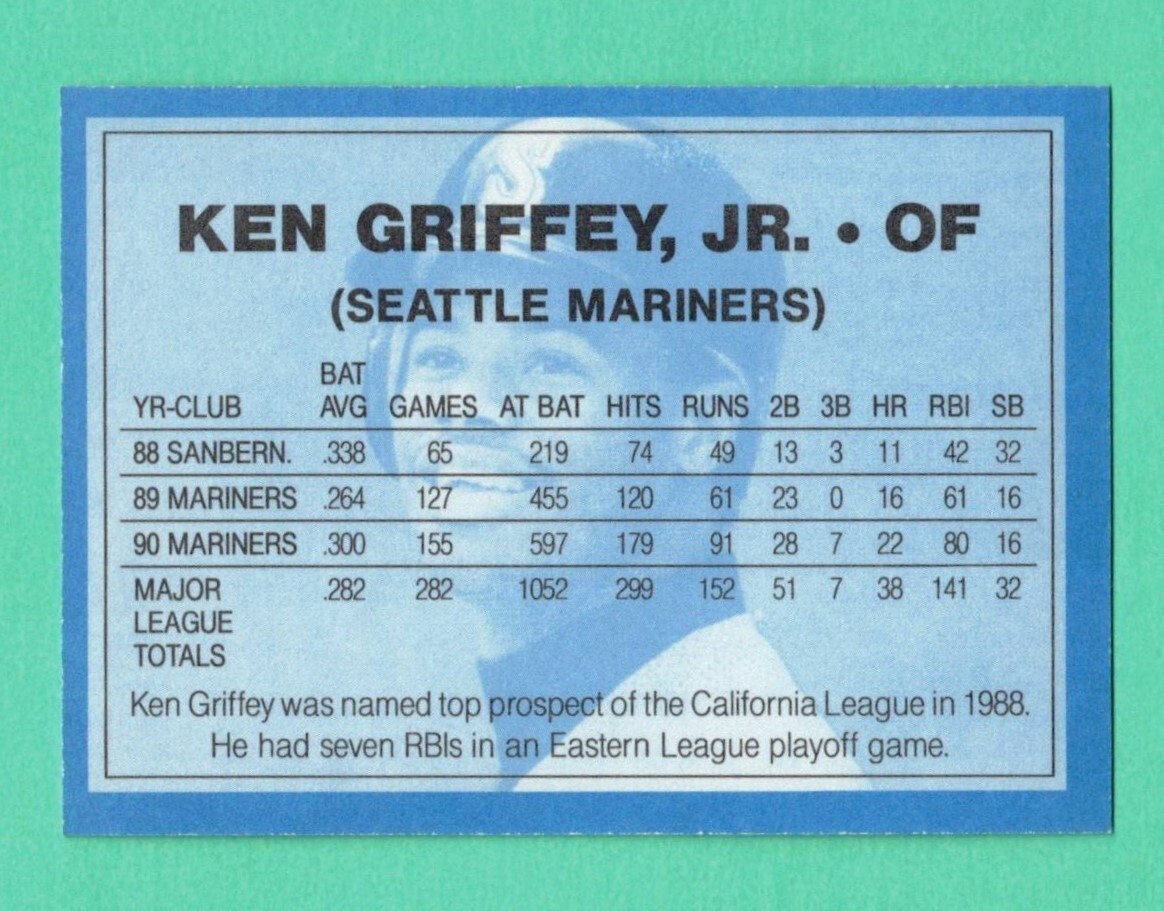 (1) KEN GRIFFEY JR 1991 SEATTLE MARINERS GOLD BORDER NM+ CARD (F3517 ...