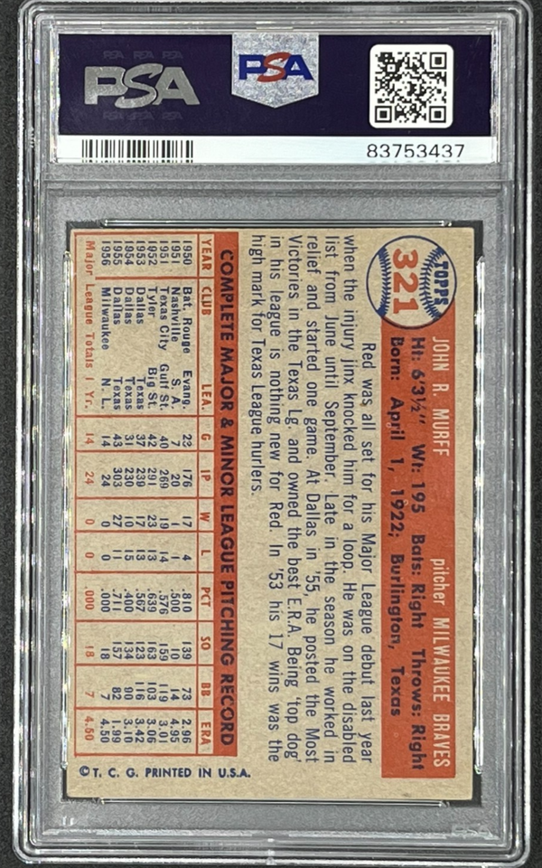 1957 Topps baseball - Scarce Series Red Murff #321 (RC) PSA 4 | eBay