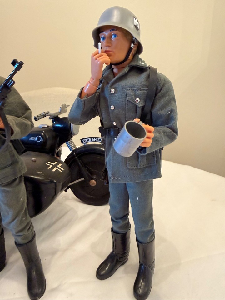 Vintage Action Man German Officer SS & stormtrooper x2, Motorcycle ...