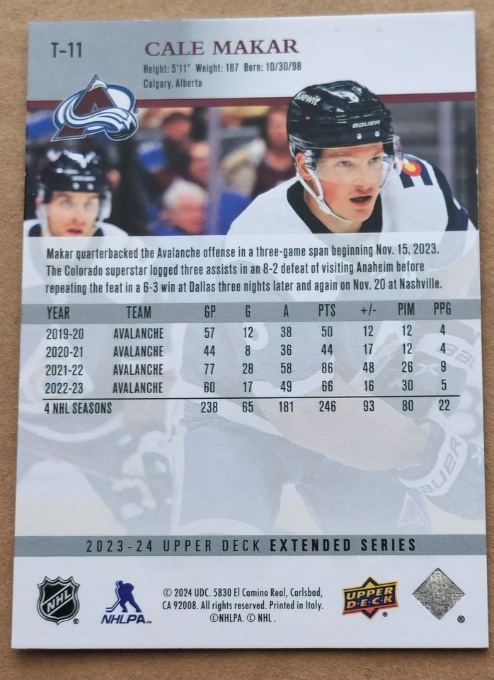 Cale Makar 2023-24 Upper Deck 2008-09 Retro #T-11 Colorado Avalanche | eBay